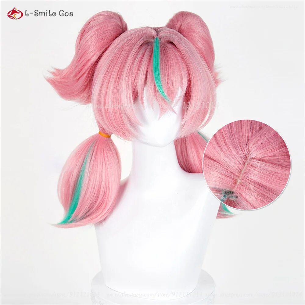 Aria Cosplay Perücke 52cm Pink Grün Volumenwelle Synthetik ...