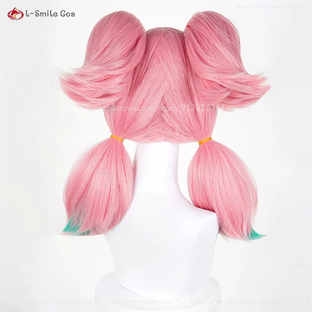 Aria Cosplay Perücke 52cm Pink Grün Volumenwelle Synthetik ...