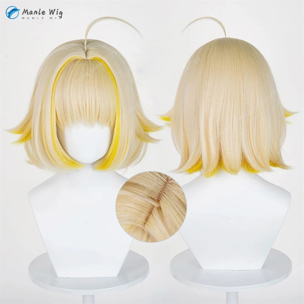 NIKKE Elegg Cosplay Perücke 34cm Goldgelb Synthetik Hitzebeständig ...